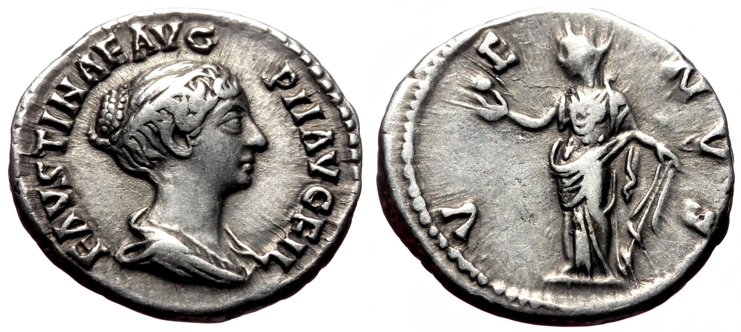 FAUSTINA II Minor AR Denarius. EF-/VF+. Venus. | Roman Imperial Coins