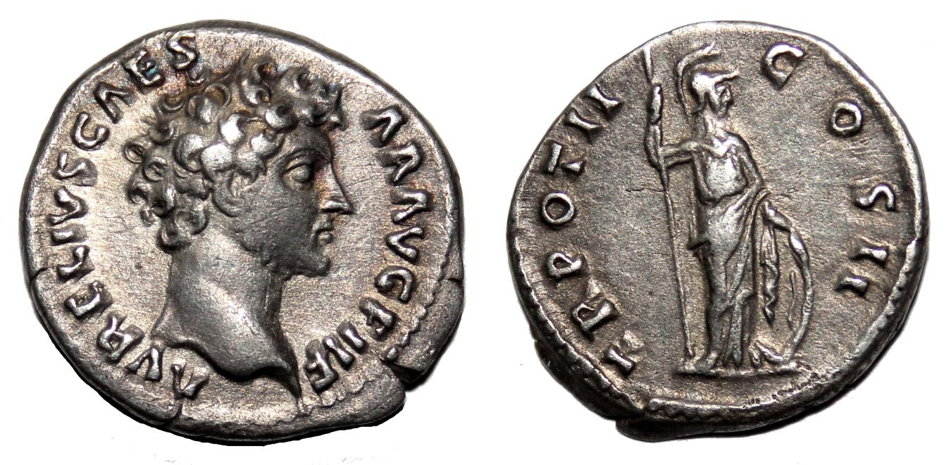 MARCUS AURELIUS (as Caesar) AR Denarius. EF/EF-. Minerva. | Roman ...