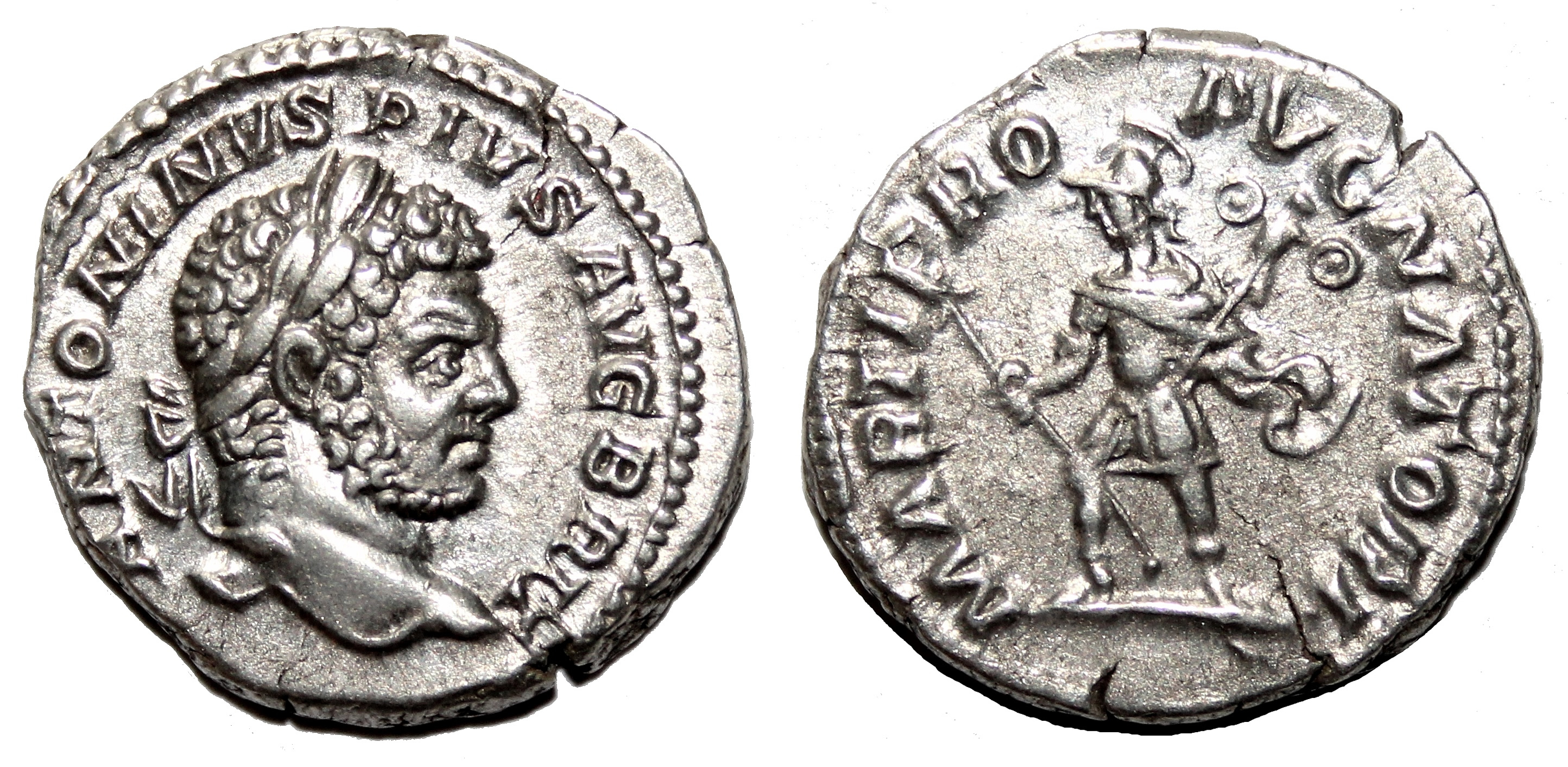 CARACALLA AR Denarius. EF/EF-. Mars. | Roman Imperial Coins