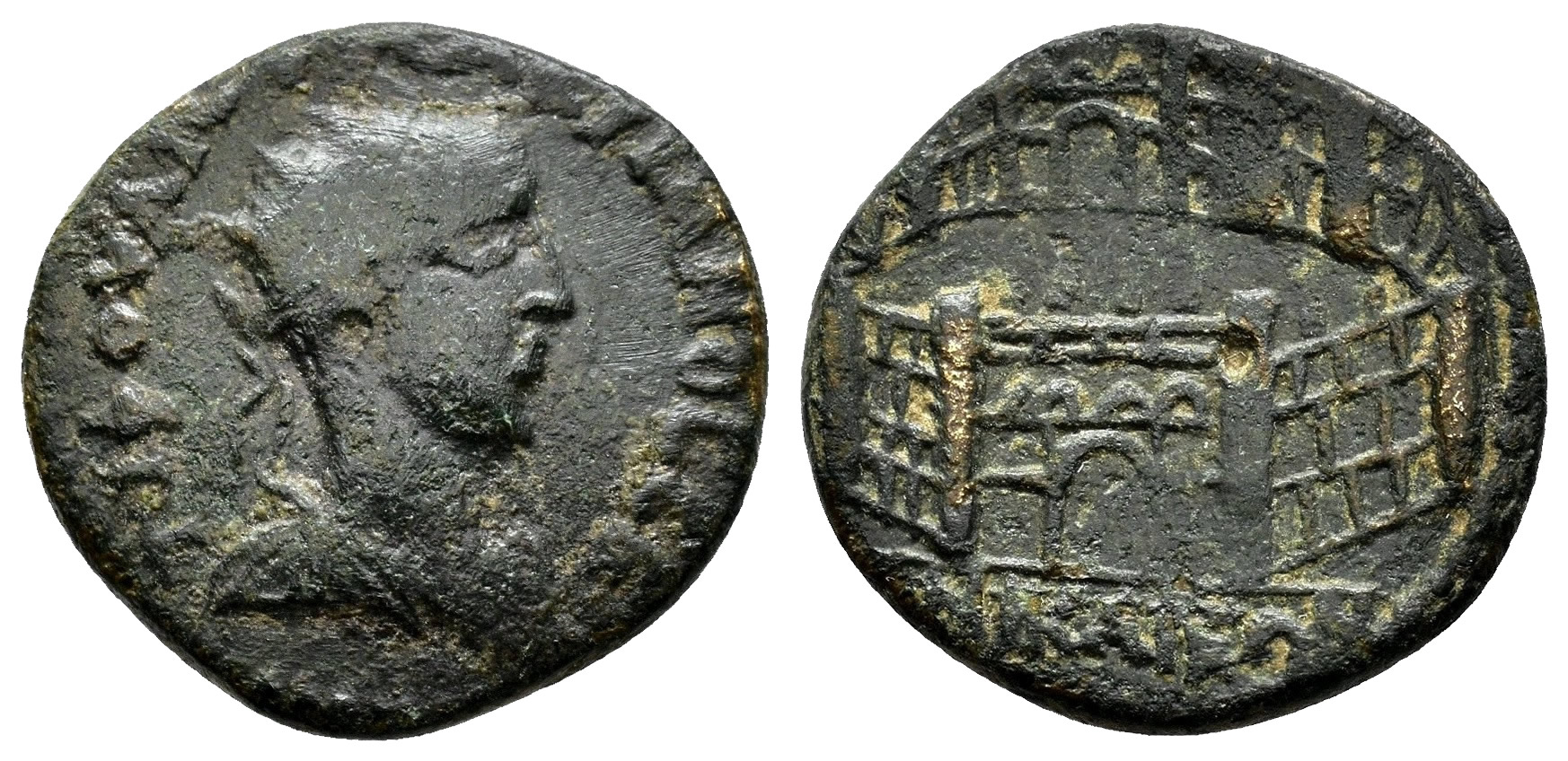 NICAEA (Bithynia) AE24. Macrianus. VF/VF+. City-Wall. SCARCE!