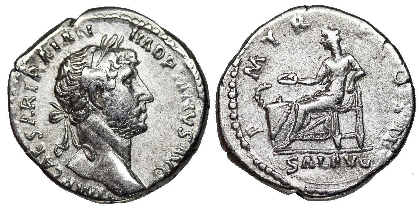 Hadrian PM TR P COS III Salus from Rome | Roman Imperial Coins