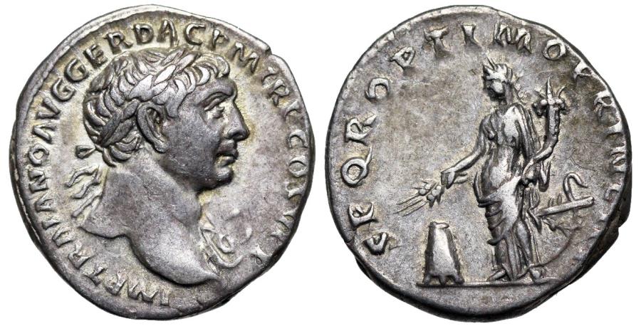 Trajan SPQR OPTIMO PRINCIPI; Abundantia from Rome | Roman Imperial Coins