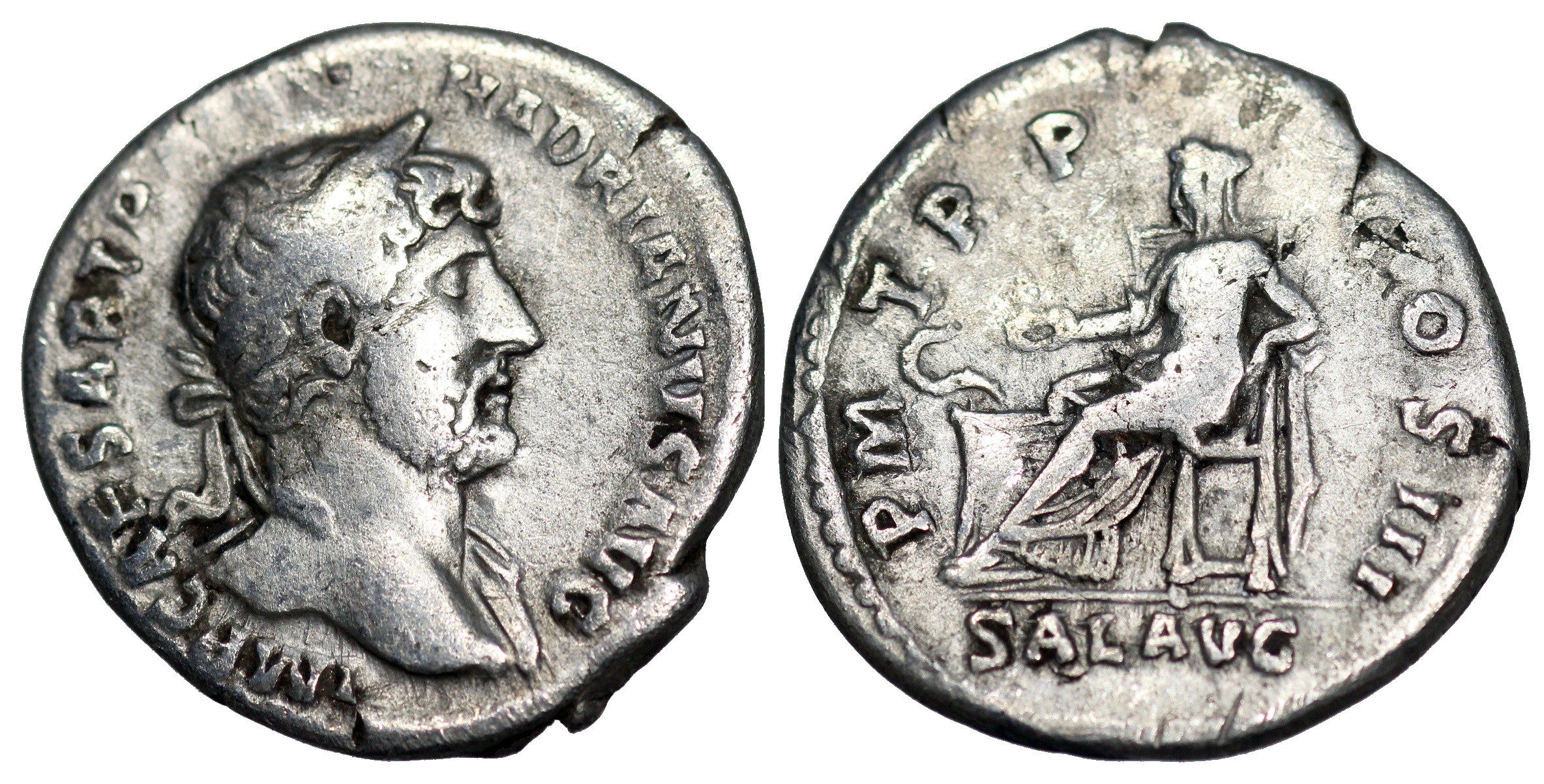 Hadrian PM TR P COS III; Salus from Rome | Roman Imperial Coins