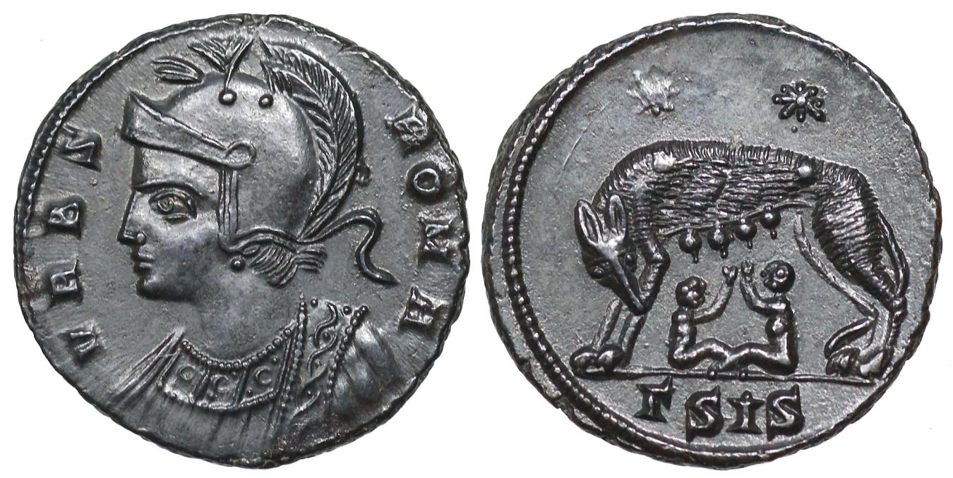VRBS ROMA wolf and twins from Siscia | Roman Imperial Coins