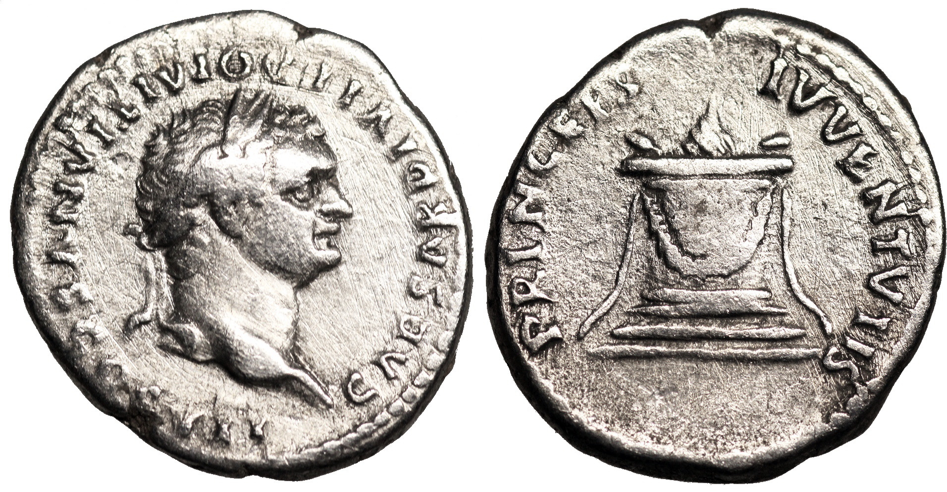 Domitian PRINCEPS IVVENTVTIS…altar from Rome | Roman Imperial Coins