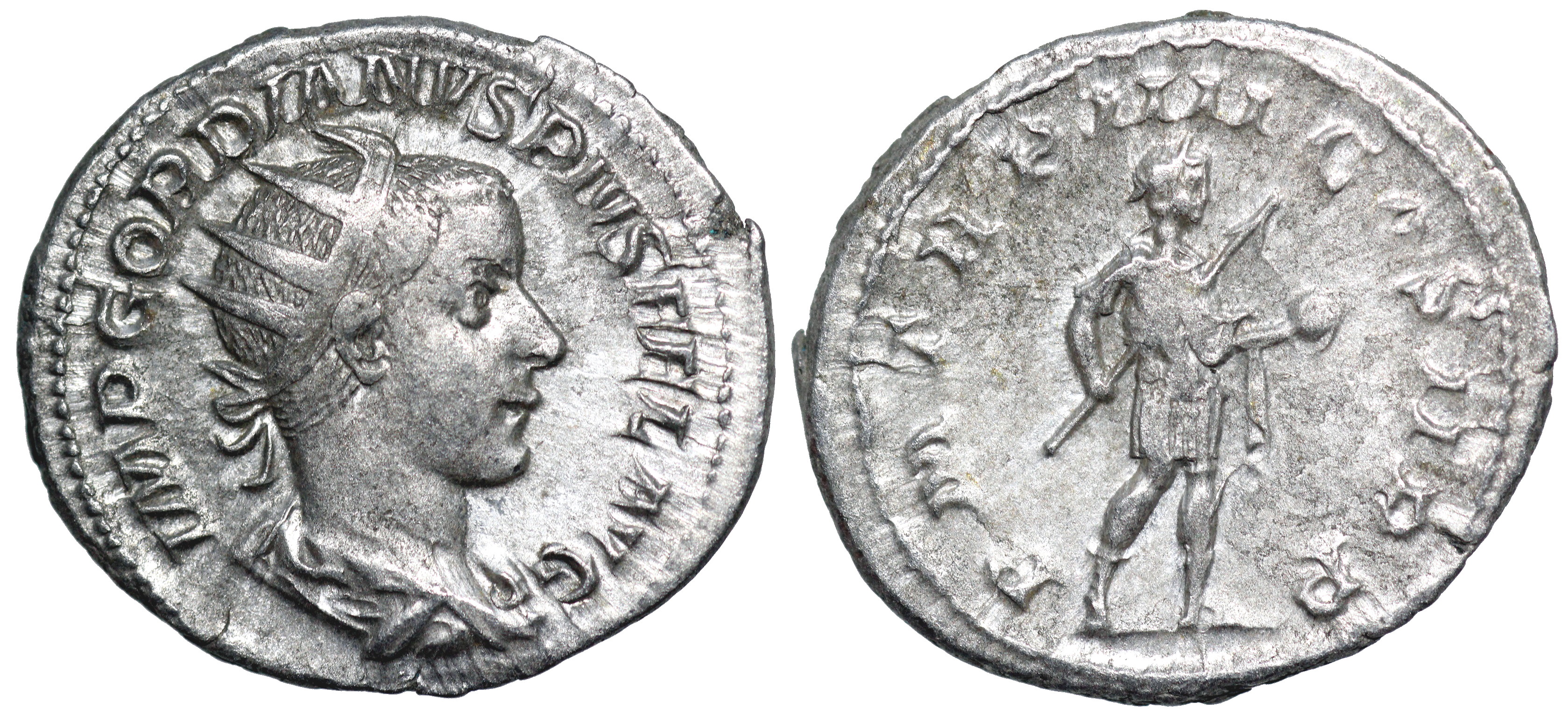 Gordian III P M TR P IIII COS II P P; Gordian on reverse | Roman ...