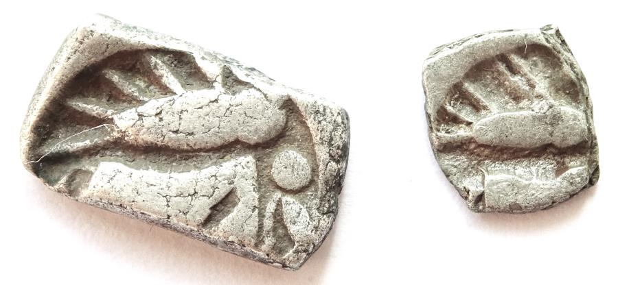 INDIA, SURASENA: Silver 1/2 karshapana + 1/8 karshapana. Lot of TWO ...