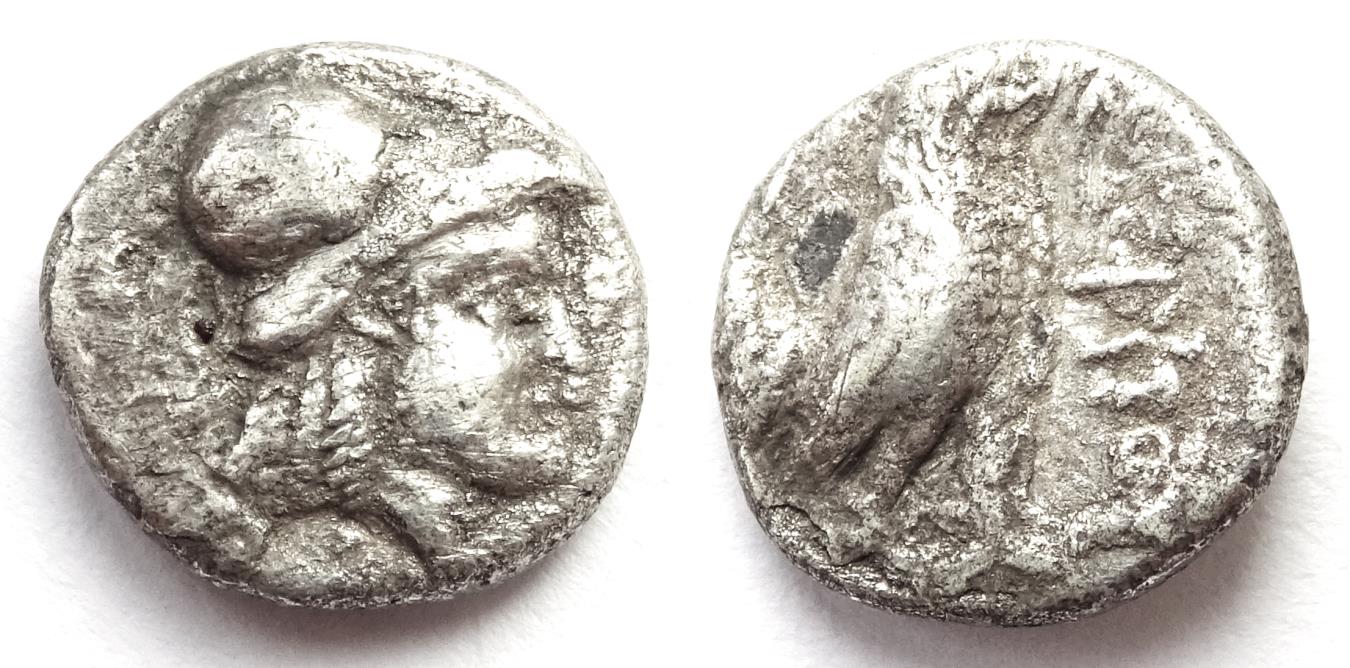 INDIA, BACTRIA: Sophytes silver diobol. Very Rare and CHOICE.