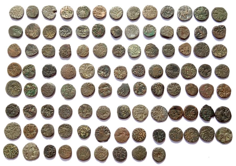 INDIA, RAJPUTS: Unattributed horseman & bull jitals. Lot of 100.