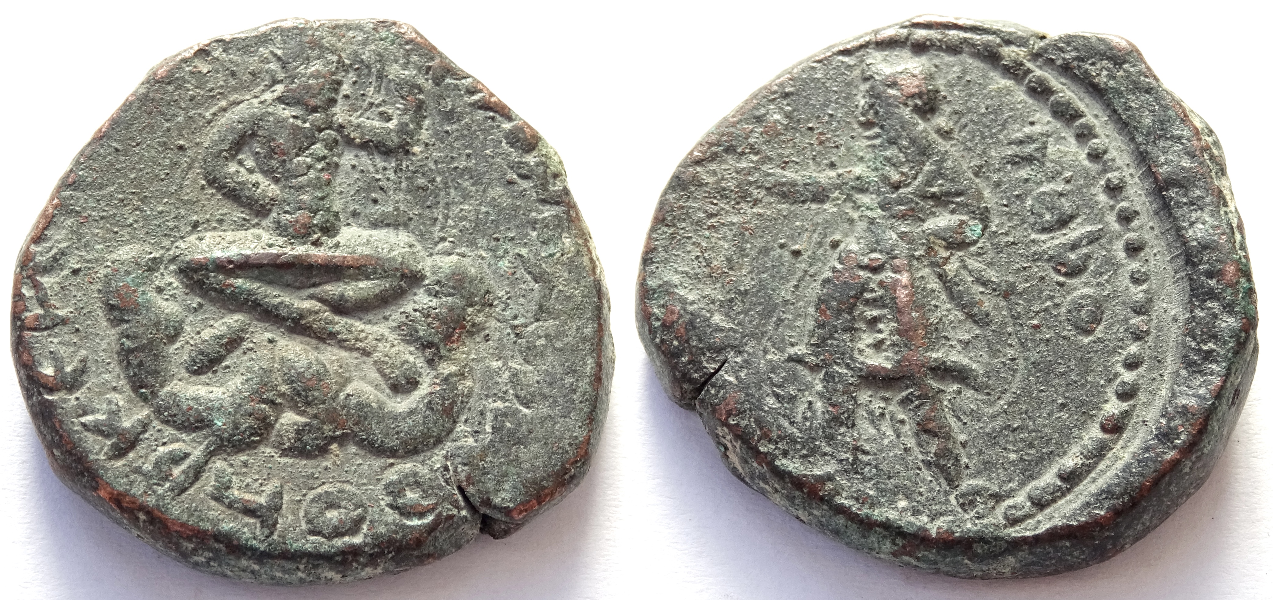 INDIA, KUSHAN: Huvishka cross-legged tetradrachm with Athsho. Rare.