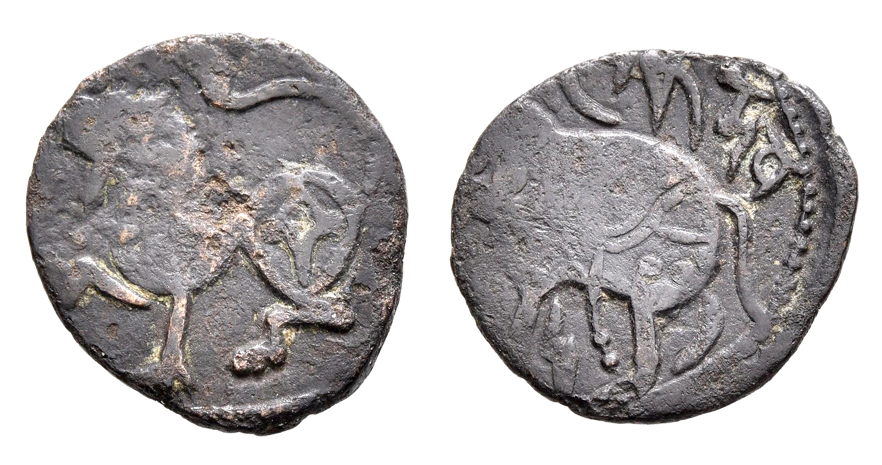 INDIA, HINDU SHAHIS: Vakka Deva copper jital. Lion facing LEFT ...