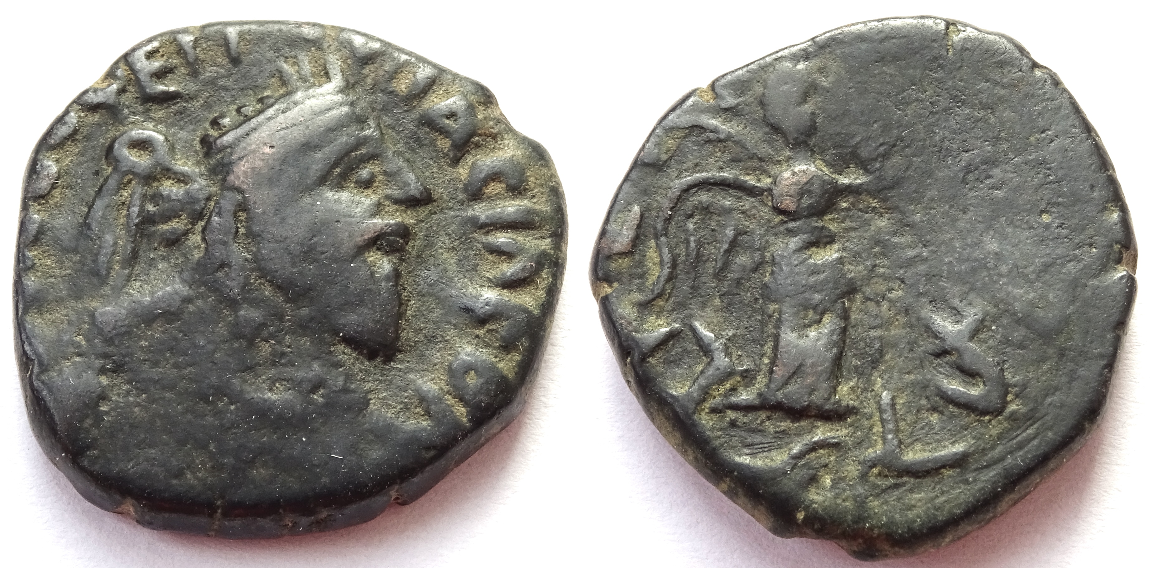 INDIA, INDO-PARTHIANS: Gondophares bronze tetradrachm. Lovely black patina!
