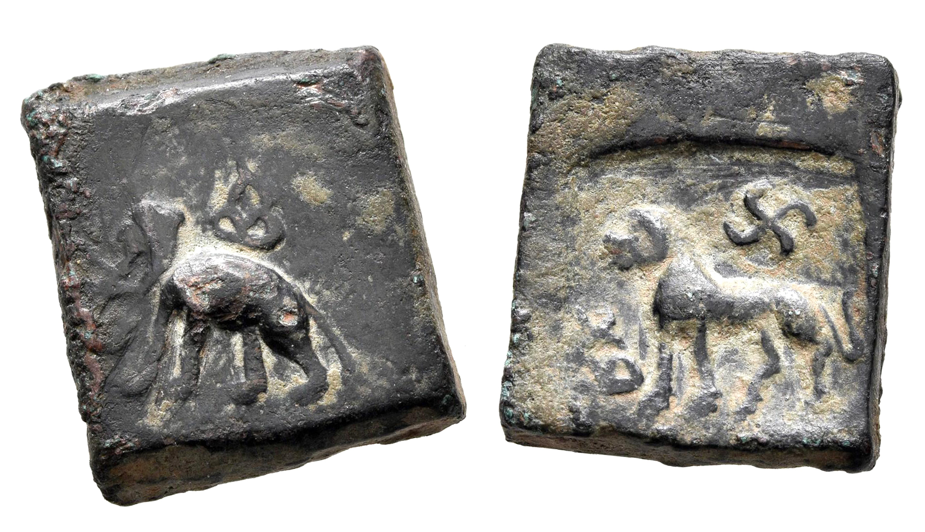 INDIA, TAXILA: Elephant and lion copper coin. Both facing LEFT! Very Rare.