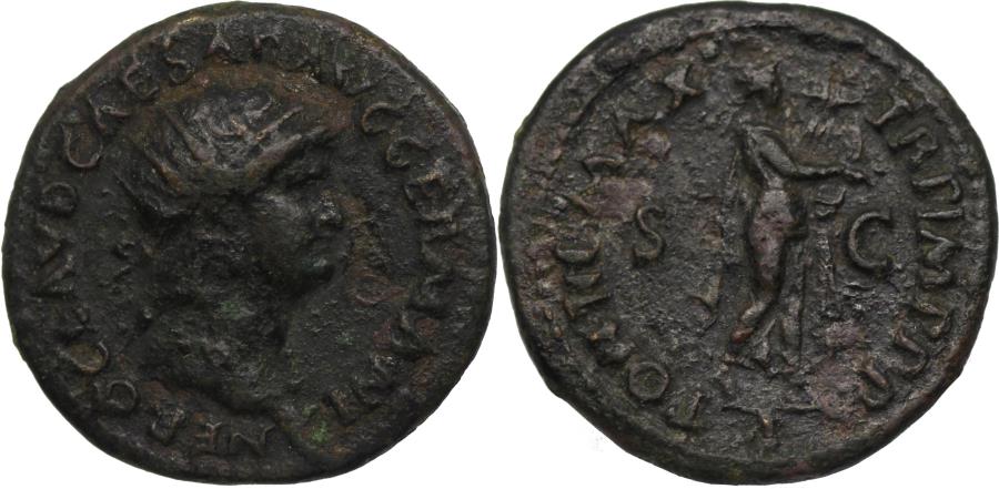 Rome, Nero, AE as, AD 64. Nero as Apollo playing lyre. * rare