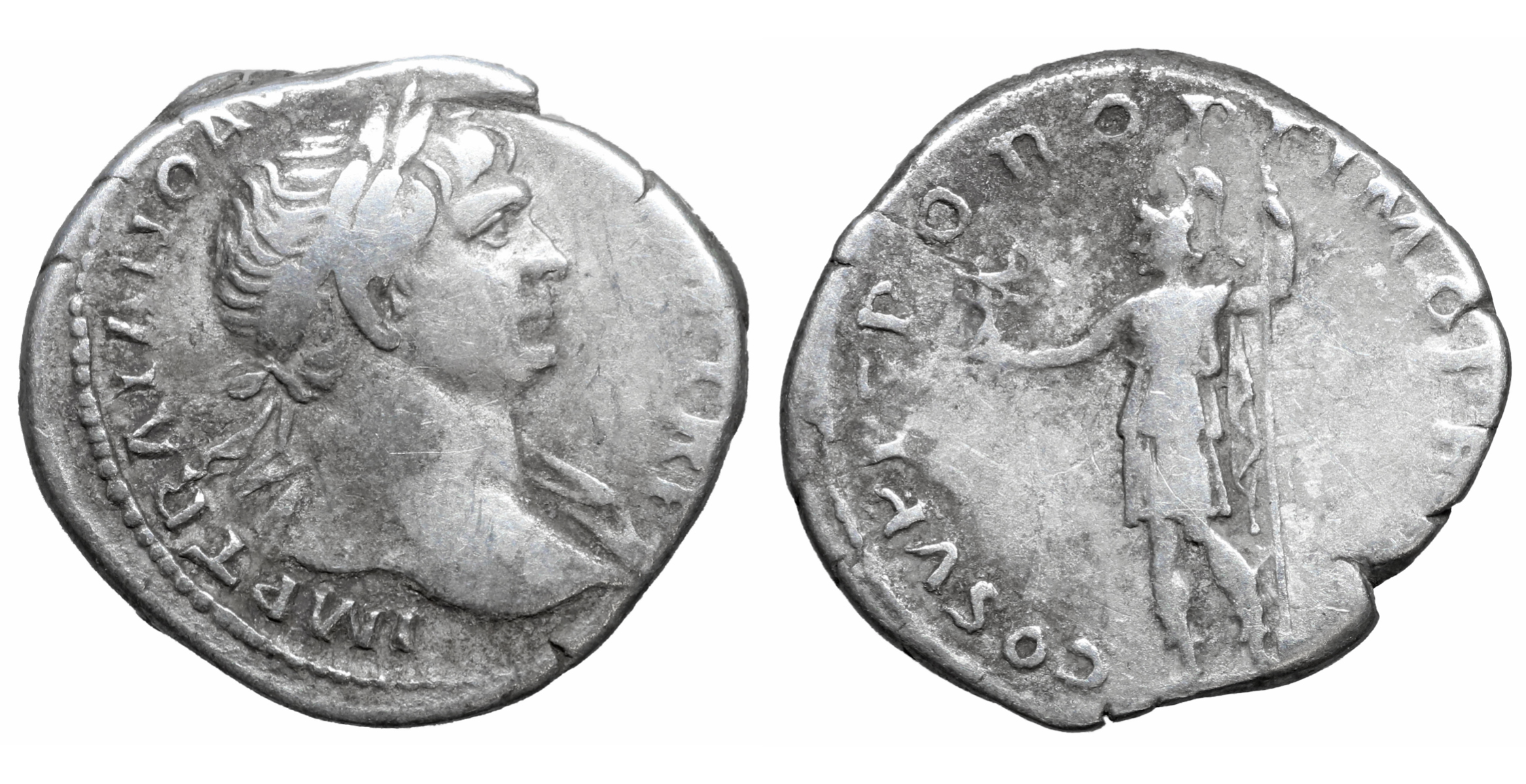 Trajan 98-117 AD Silver Denarius Rome Mint SPQR OPTIMO PRINCIPI