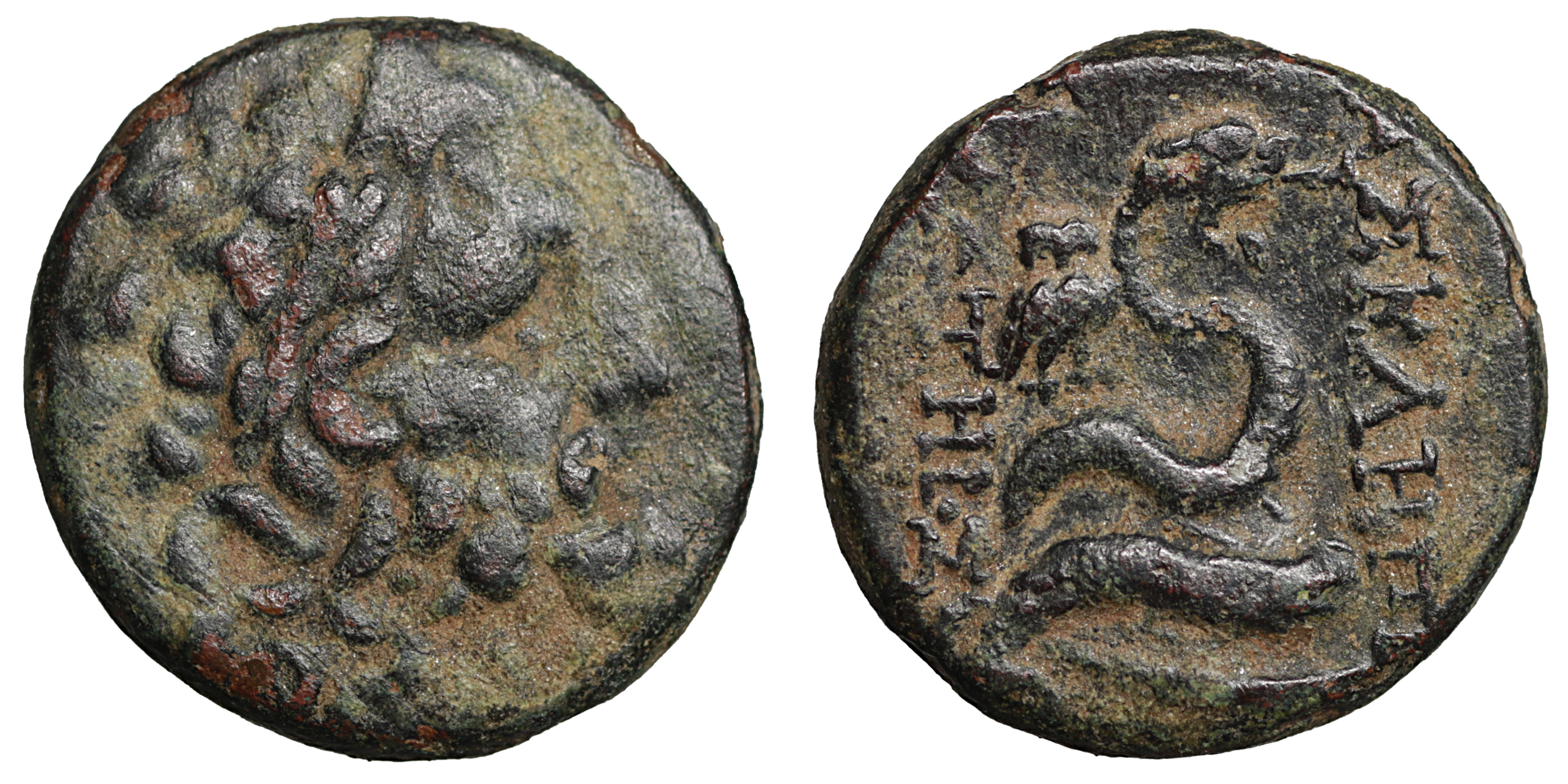 MYSIA. Pergamon. Circa 133-27 BC. Bronze. Serpent Asklepios | Greek Coins