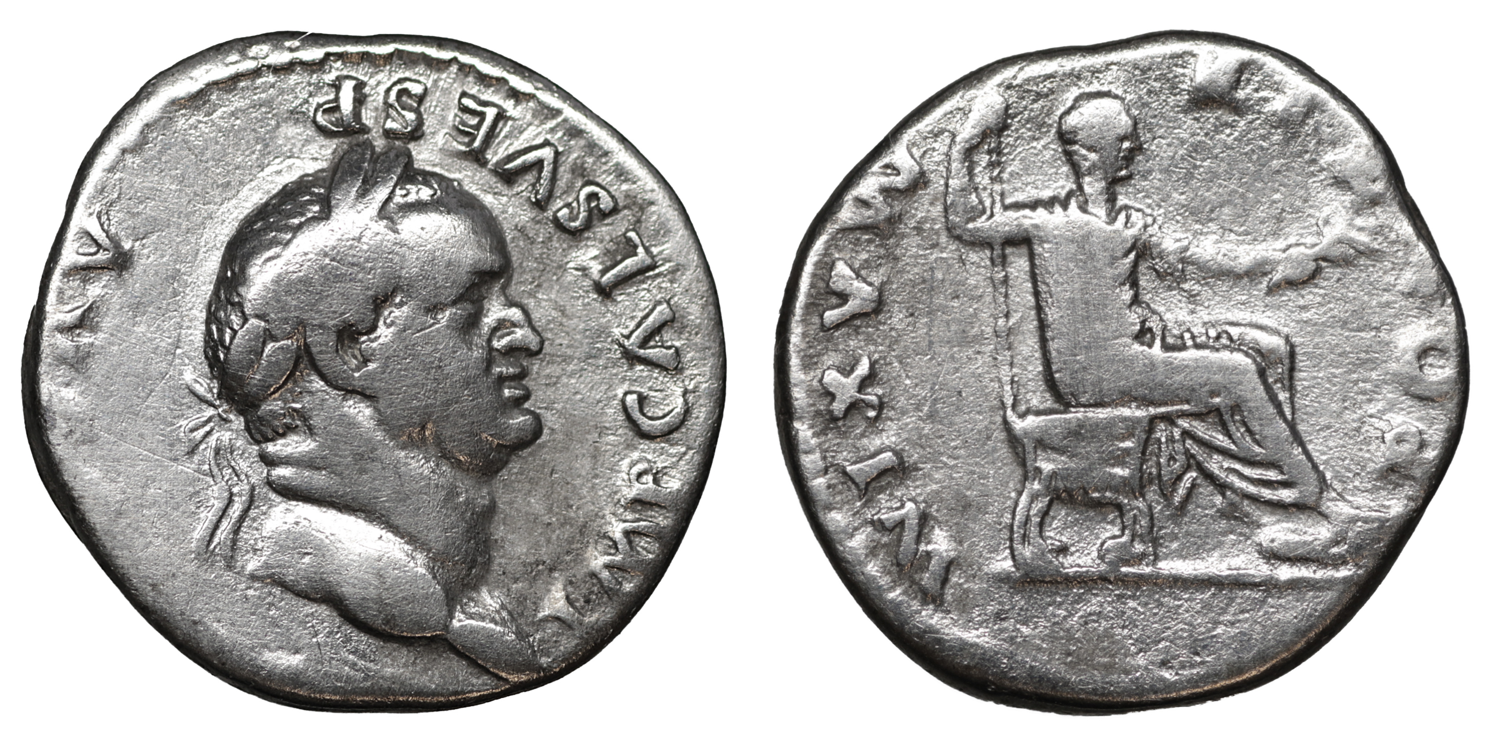 Vespasian. A.D. 69-79 AR denarius / PONTIF MAXIM | Roman Imperial Coins