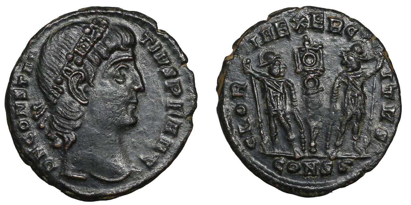 Constantius II AE4. 337-341 AD XF GLORIA EXERCITVS | Roman Imperial Coins