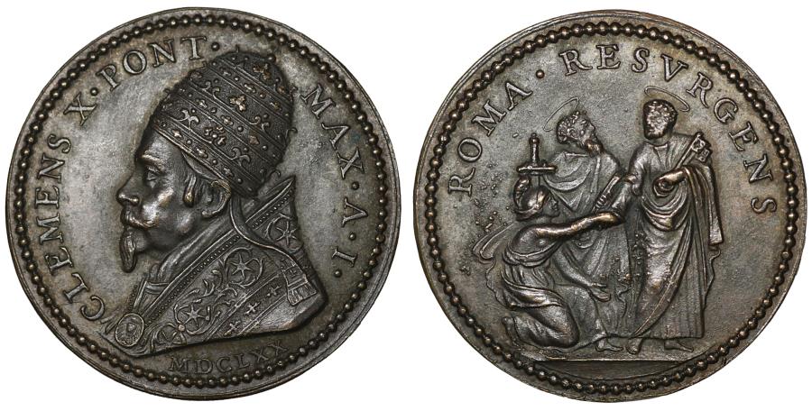 Papal States Clemens X 1670-1676 Bronze Medal Year I R2 UNCMS ROMA ...