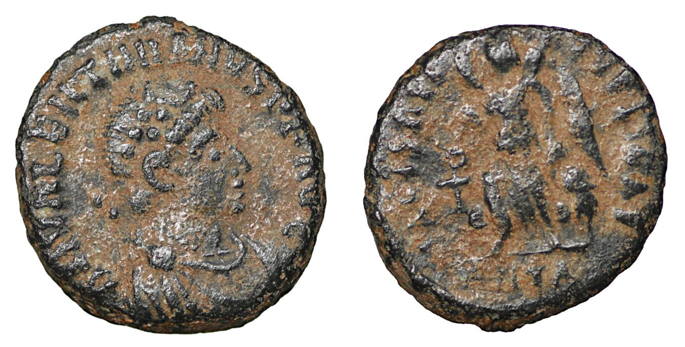 VALENTINIAN II 375-392 AD Bronze SALVS REIPVBLICAE / Victory | Roman ...