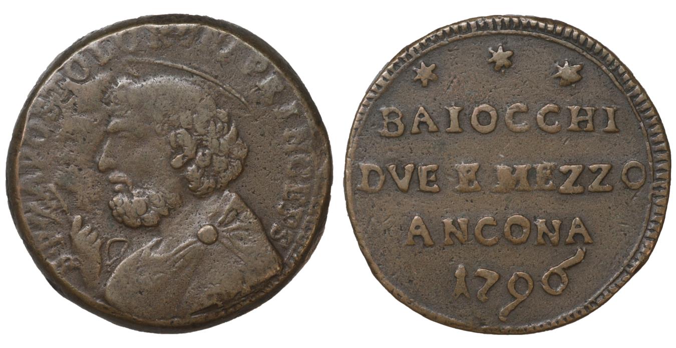 Papal Pope Pius VI 1775-1799 Ancona Sampietrino Rare. VF+ | European Coins