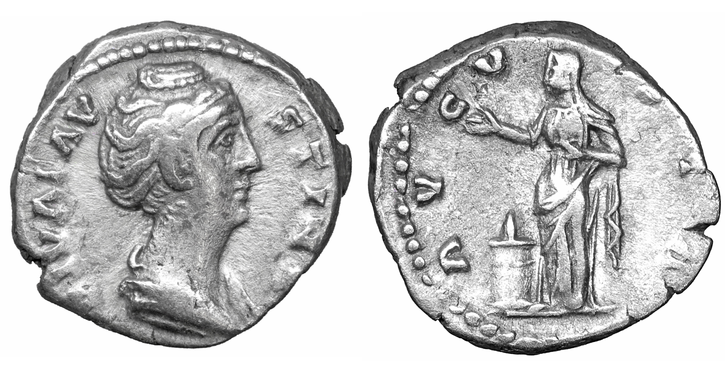 Diva Faustina Senior, died 140/1. Denarius. Rome. Silver XF / Pietas