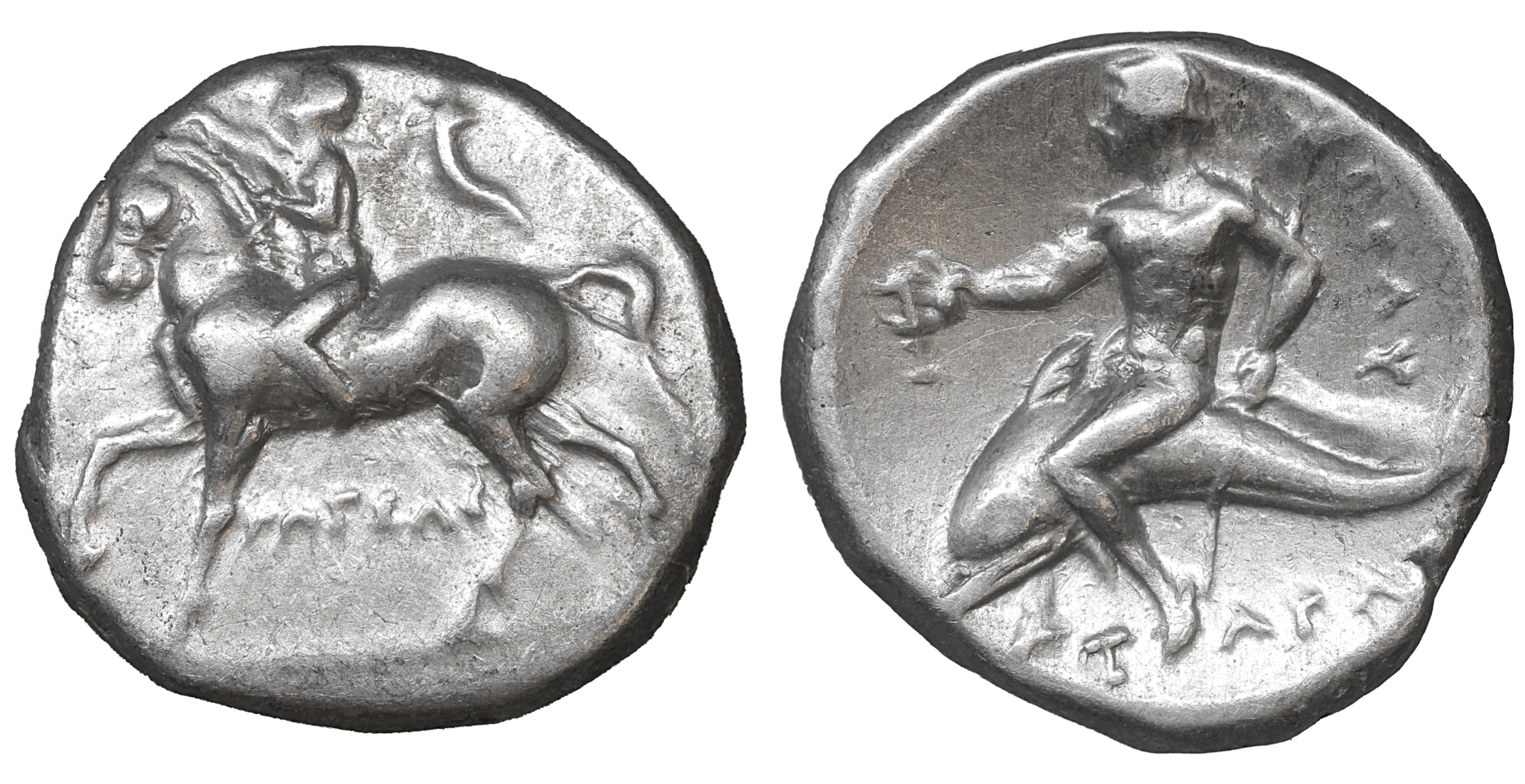 Calabria, Tarentum. Nomos or Stater circa 332-302 BC XF Dolphin