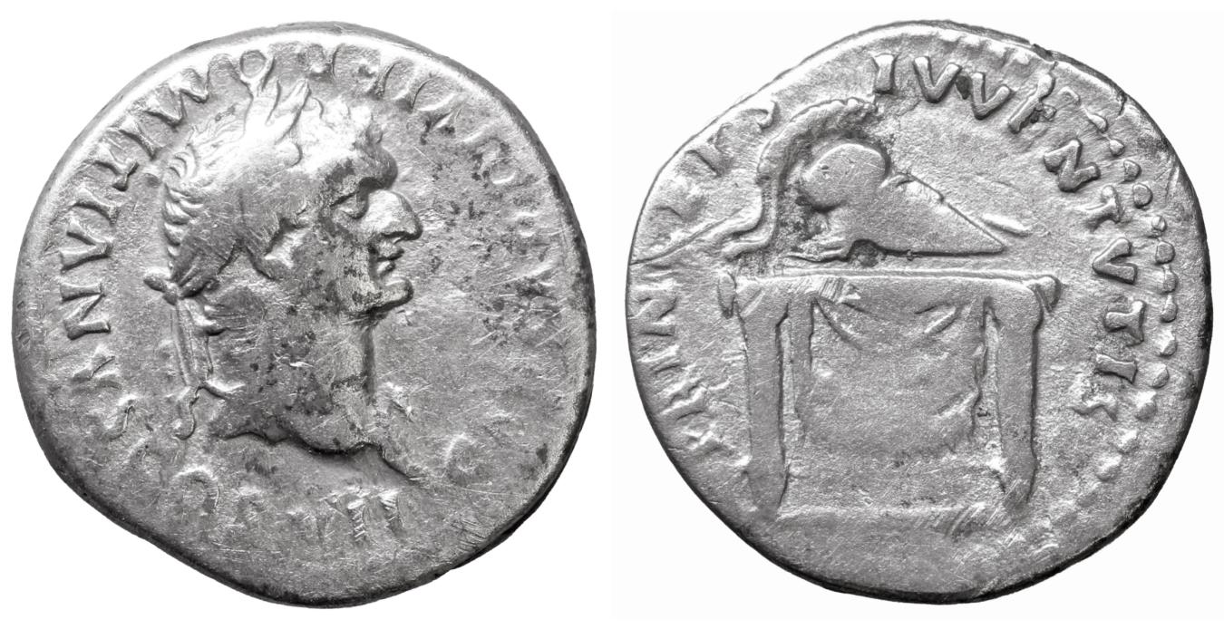 Domitian AD 81-96. Rome Denarius Scarce. VF+ PRINCEPS IVVENTVTIS