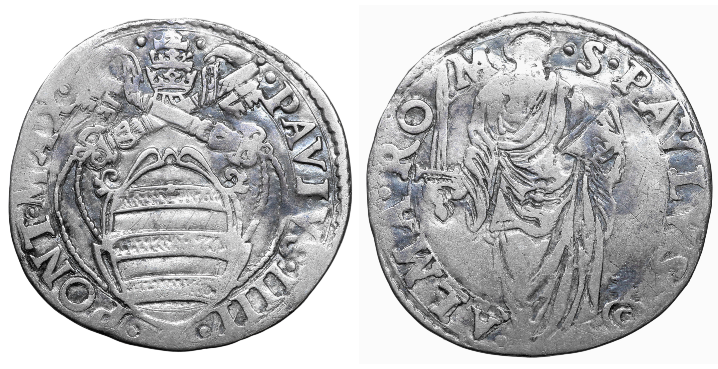 Papal States, PAUL IV, GIULIO, 1555-1559, St. Paul. | European Coins