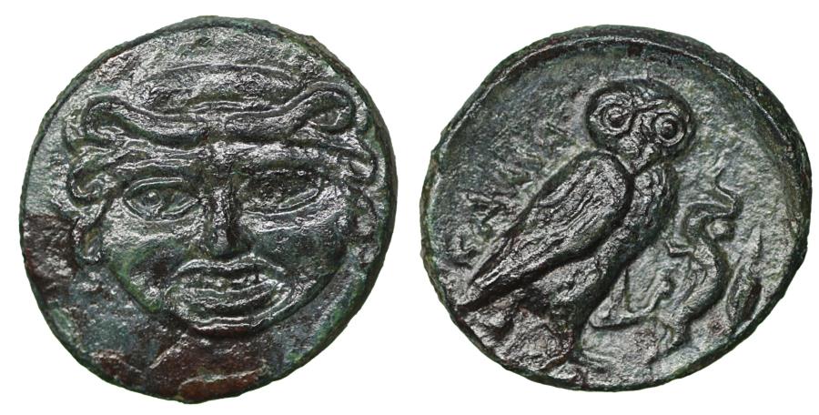 Sicily Kamarina Æ Tetras 420-405 Gorgoneion XF | Greek Coins