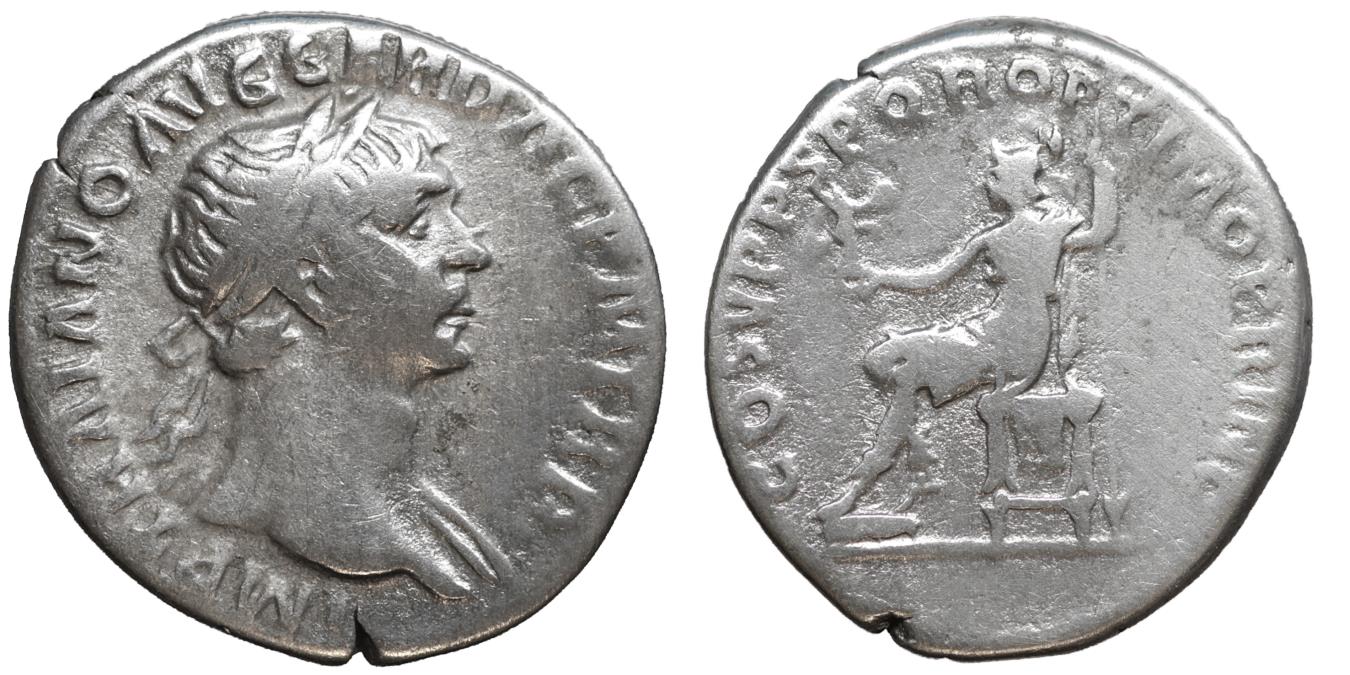 Trajan AD 98-117. Rome Denarius OPTIMO PRINC / Roma | Roman Imperial Coins