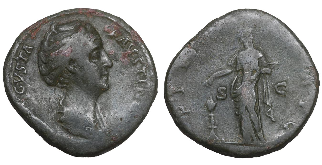 Diva Faustina I (wife of A. Pius) Æ Sestertius. Rome, AD 141-146 VF+