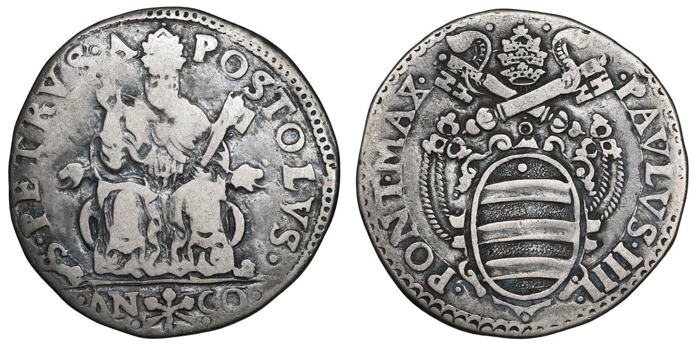 Papal States Paul IV 1555-1559 Testone Ancona Toning aXF | European Coins