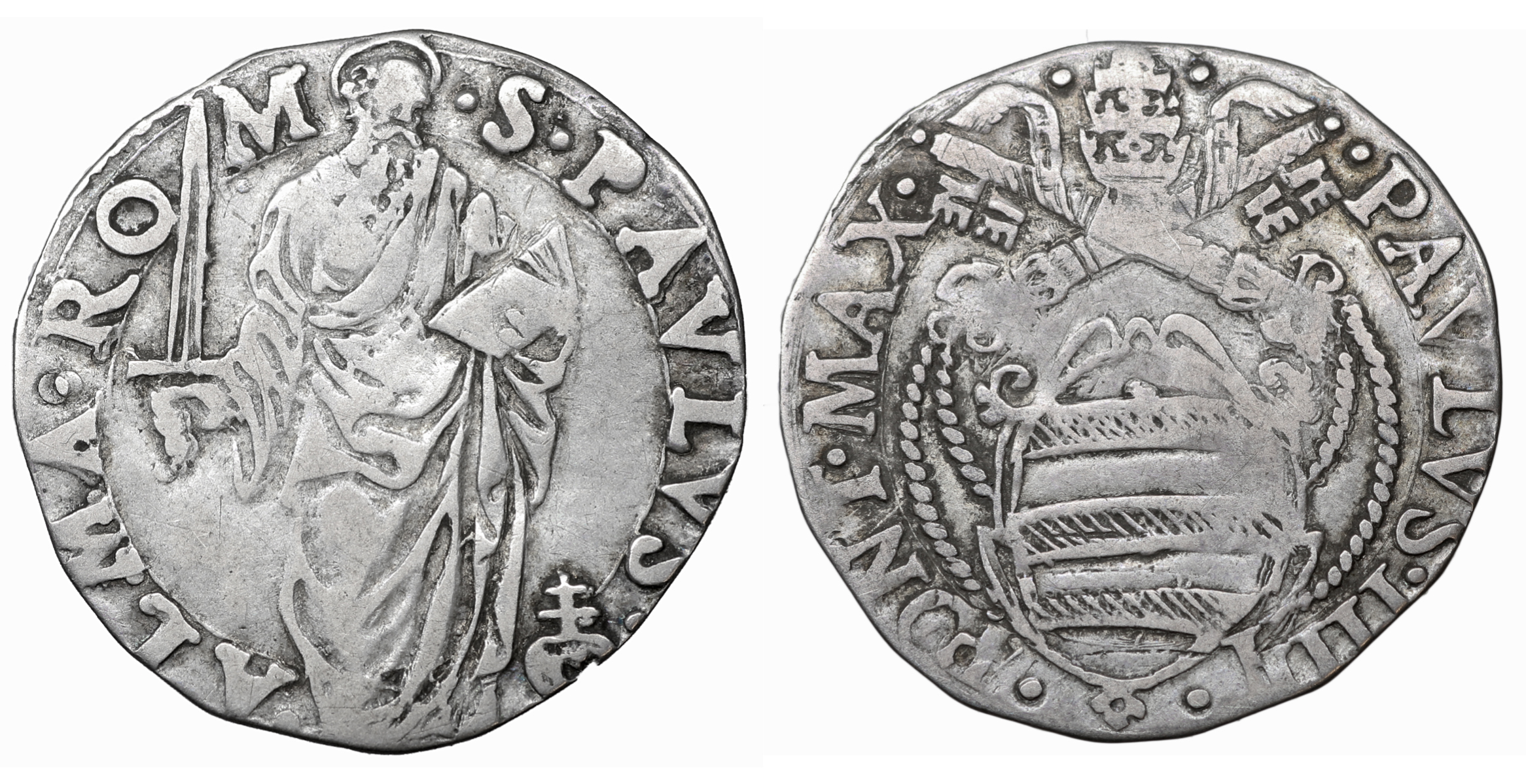 Papal States ROME Paul IV 1555-1559 Giulio AR VFXF | European Coins