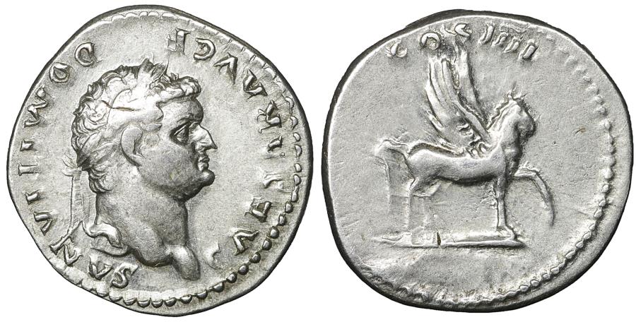 Domitian Denarius Pegasus 96 AD Rare XF | Roman Imperial Coins
