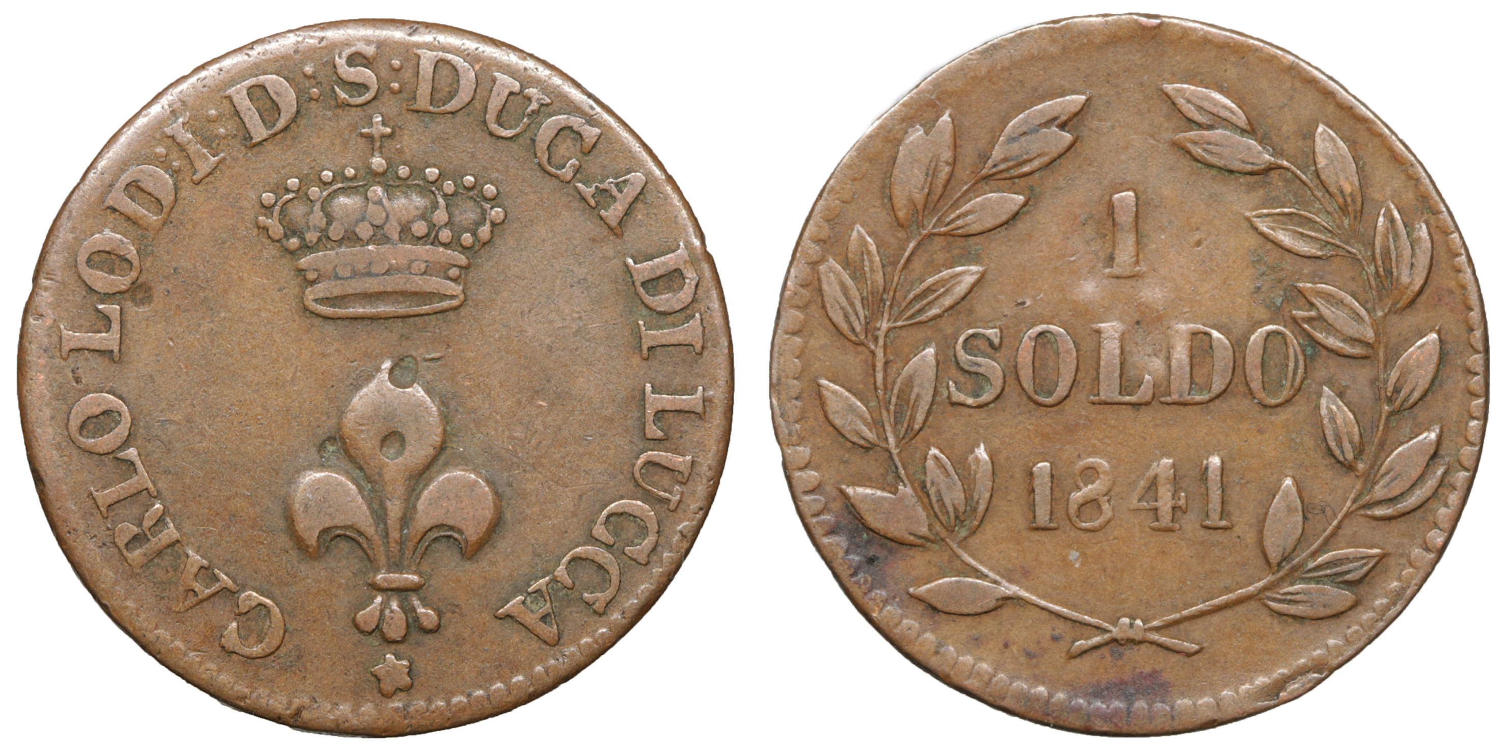 Italian States Lucca (Duchy) Carlo Ludovico di Borbone Soldo 1841