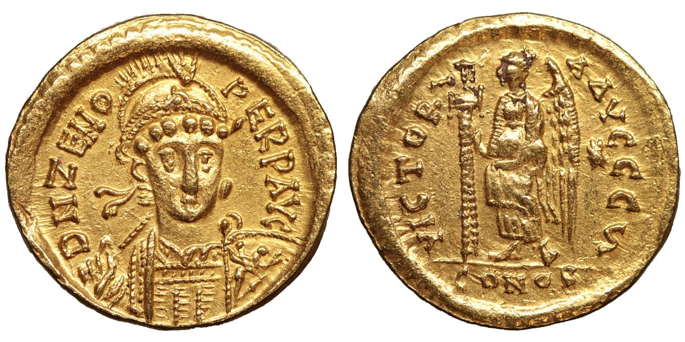 Zeno AV Solidus Constantinople AD 476-491. Gold XF Eastern roman empire