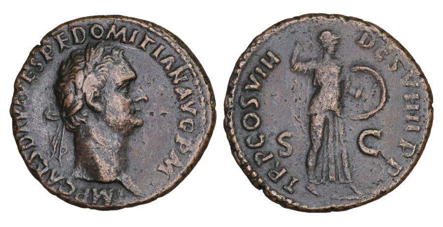 Domitian 81-96 As Rome AD 82 XF+ Minerva | Roman Imperial Coins