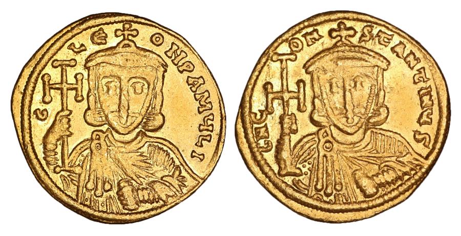 Constantine V Copronymus with Leo IV Gold Solidus Constantinople AD 741 ...
