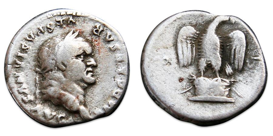 Vespasian AR Denarius - Eagle standing on cippus | Roman Imperial Coins