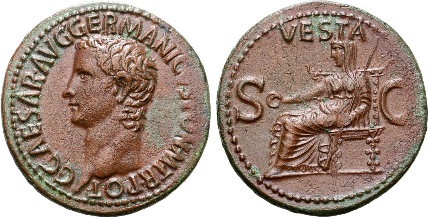Gaius (Caligula) Æ As. AD 37-38 - Vesta seated on throne | Roman ...
