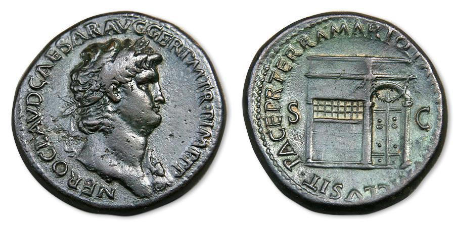 Nero Æ Sestertius - Temple of Janus reverse. RIC 264 | Roman Imperial Coins