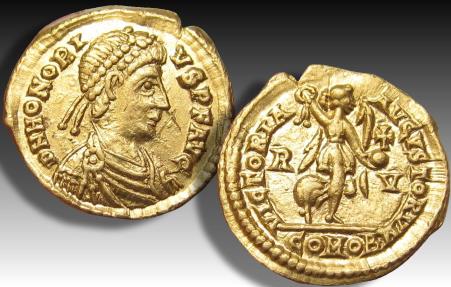 AV gold tremissis Honorius, Ravenna mint circa 408-423 A.D. - VICTORIA ...