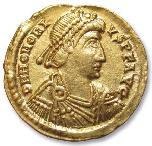 AV gold solidus Honorius, Ravenna mint circa 402-406 A.D. | Roman ...
