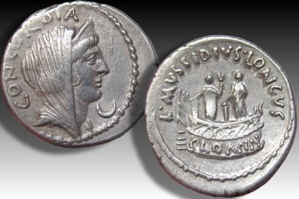 AR denarius L. Mussidius Longus, Rome 42 B.C. - Shrine of Venus ...