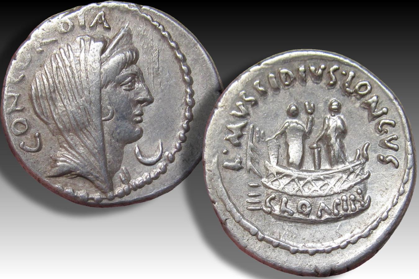 AR denarius L. Mussidius Longus, Rome 42 B.C. - Shrine of Venus ...