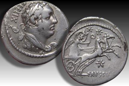 AR denarius Faustus Cornelius Sulla, Rome mint 56 B.C. | Roman ...