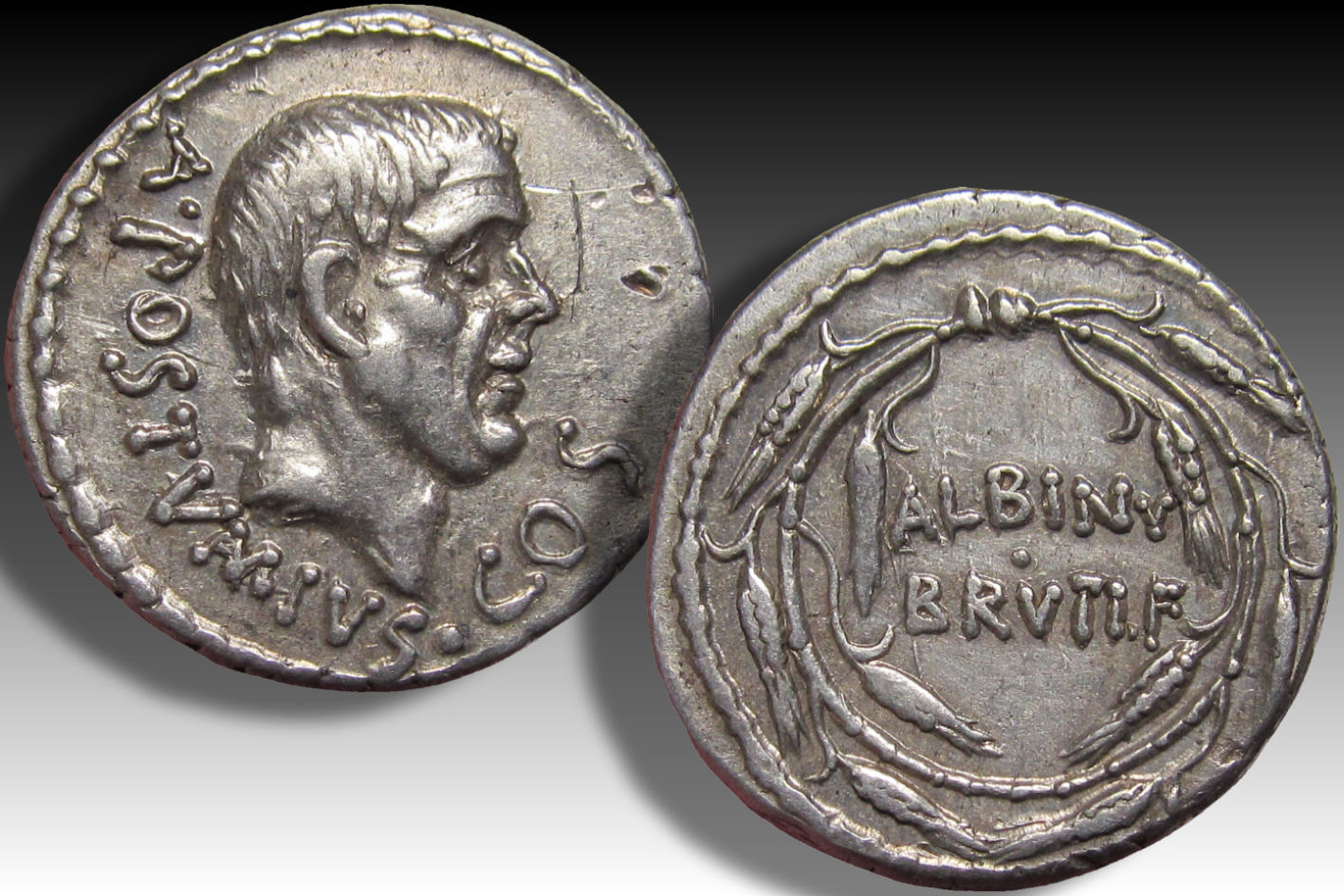 AR denarius Postumius Albinus Bruti f., Rome mint 48 B.C. - beautiful ...