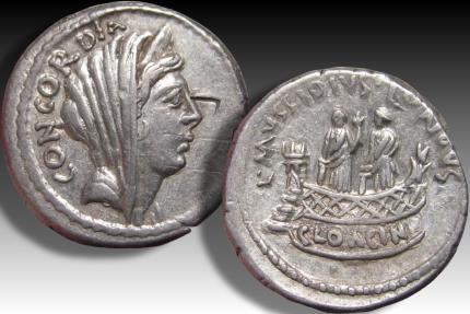 AR denarius L. Mussidius Longus, Rome 42 B.C. - Shrine of Venus Cloacina