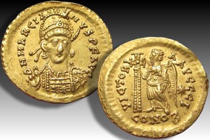 AV gold solidus Marcian / Marcianus, Constantinople mint 10th officina ...